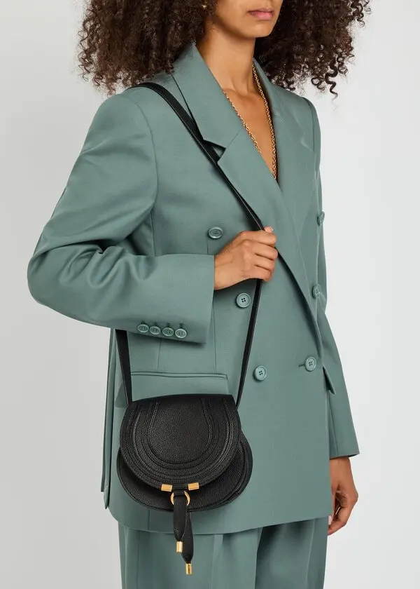 Chloé Marcie Small Grained Leather Saddle Bag - Black