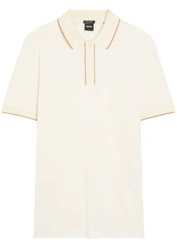 BOSS Striped-trim Piqué Cotton Polo Shirt