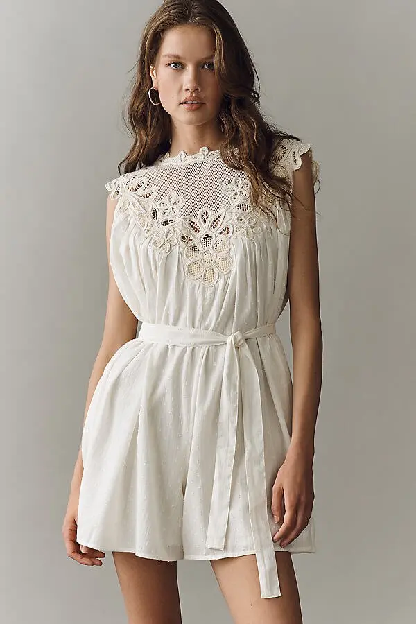 Anthropologie Cotton Crochet Yoke Romper