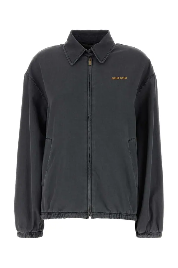 Miu Miu Dark Grey Cotton Bomber Jacket - Gray
