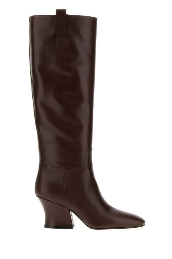 JIL SANDER Chocolate Leather Knee High Boots - Brown
