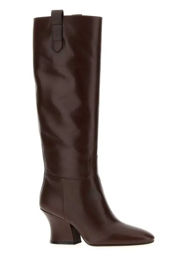 JIL SANDER Chocolate Leather Knee High Boots - Brown
