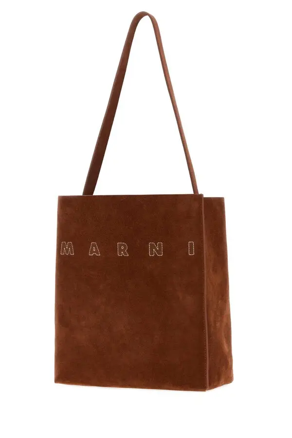 Marni Small Museo Shoulder Bag In Caramel Suede - Brown
