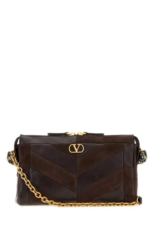 Valentino Garavani Leather And Suede Panthea Crossbody Bag - Brown