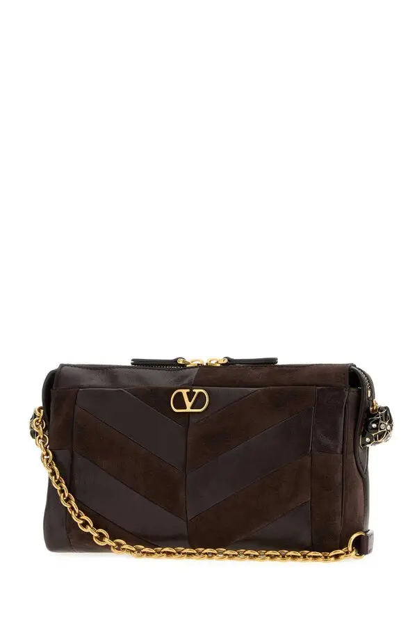 Valentino Garavani Leather And Suede Panthea Crossbody Bag - Brown