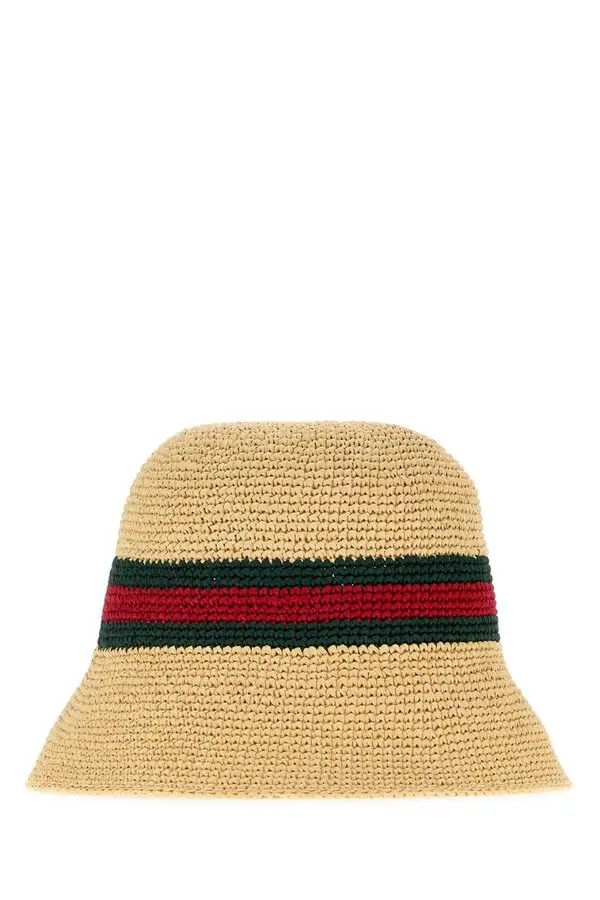 Gucci Raffia Bucket Hat With Web Detail