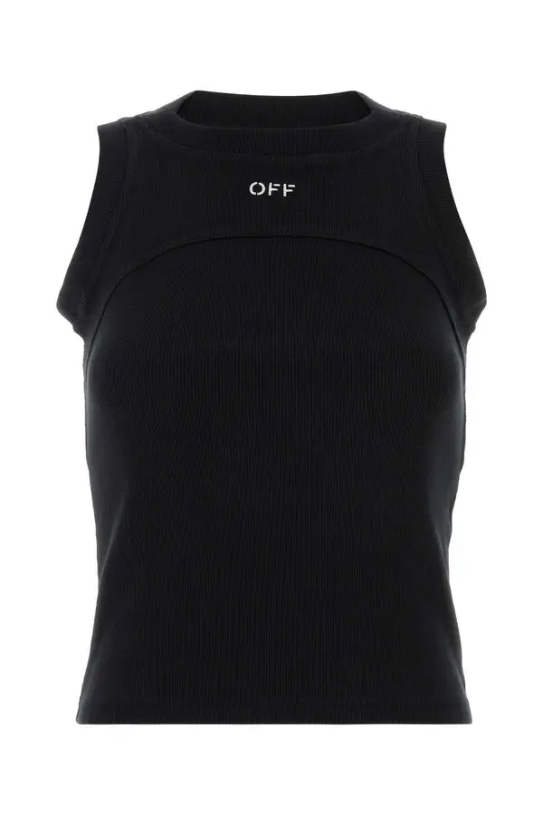 Off-White Stretch Cotton Ribbed Tank Top - Black