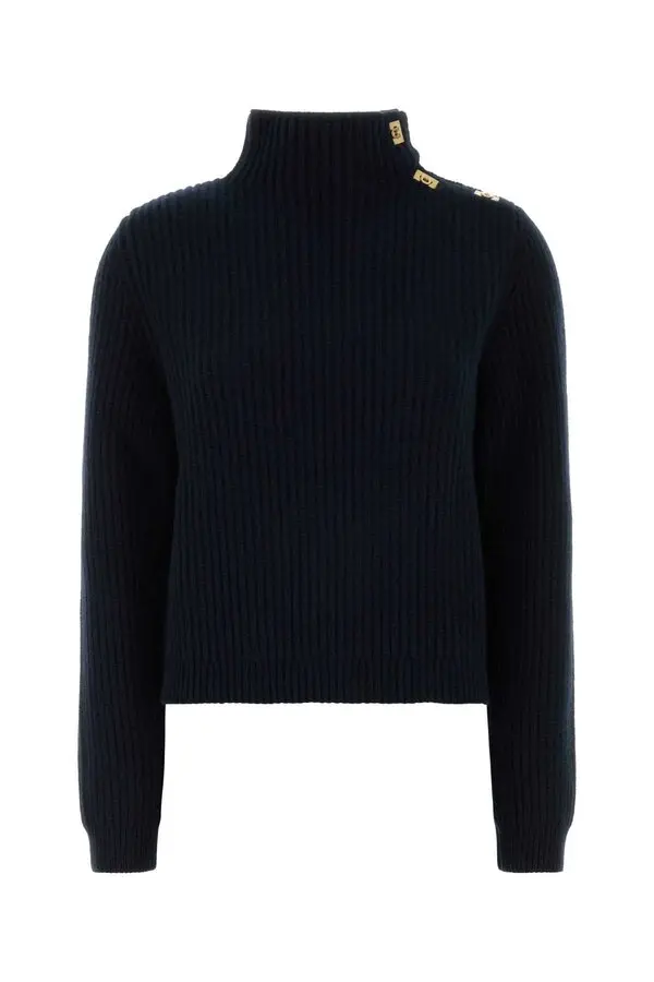 FERRAGAMO Salvatore Navy Wool Blend Sweater - Blue