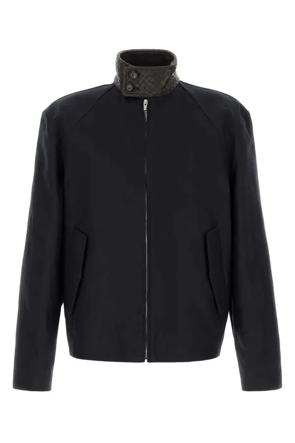 Bottega Veneta Navy Gabardine Harrington Jacket - Blue