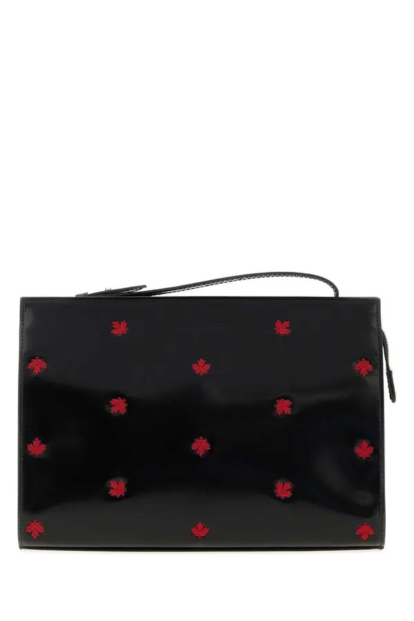 Dsquared2 Leather Clutch With Maple Leaf Appliqu