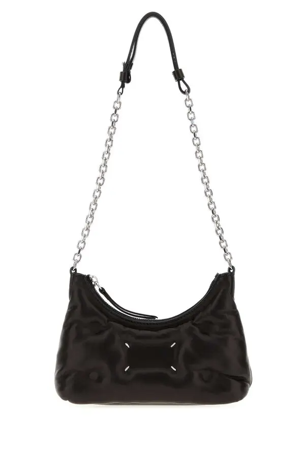 MAISON MARGIELA Leather Shoulder Bag With Silver Metal Finishing - Black