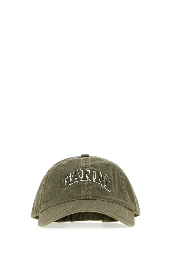 GANNI Olive Cotton Baseball Cap - Green