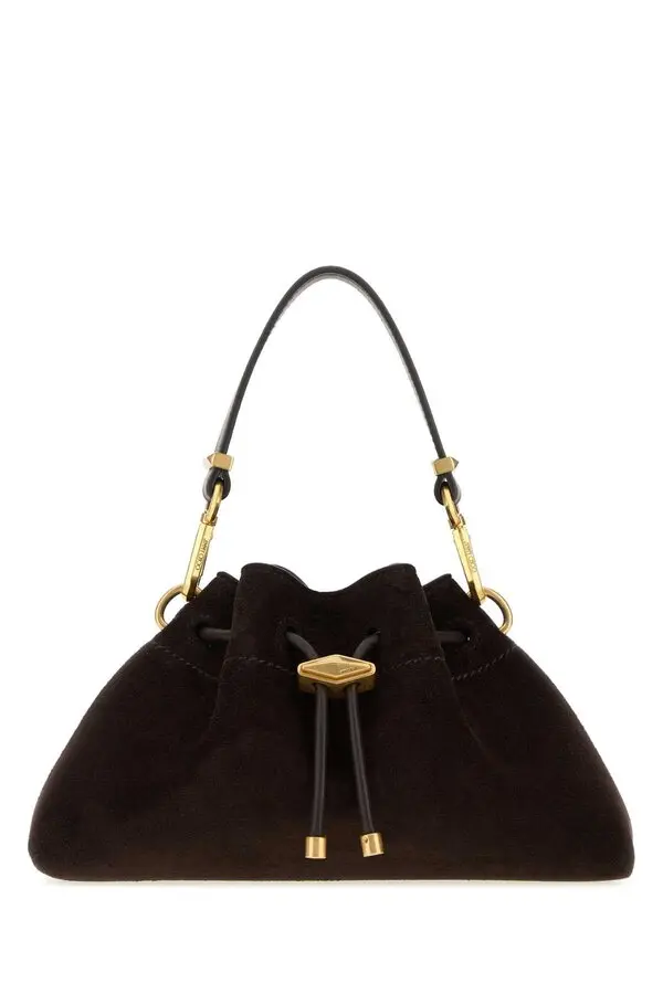 JIMMY CHOO Dark Suede Small Cinch Bucket Bag - Brown