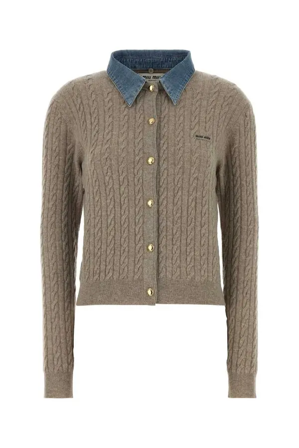 Miu Miu Wool Blend Cardigan With Denim Collar