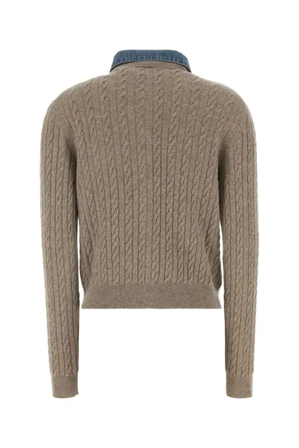 Miu Miu Wool Blend Cardigan With Denim Collar