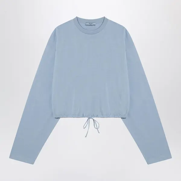 Prada Cotton Light Sweater With Elastic Hem - Blue