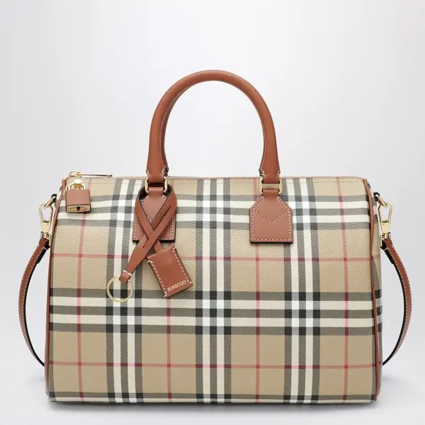 Burberry Medium Bowling Bag With Check Pattern - Cream
