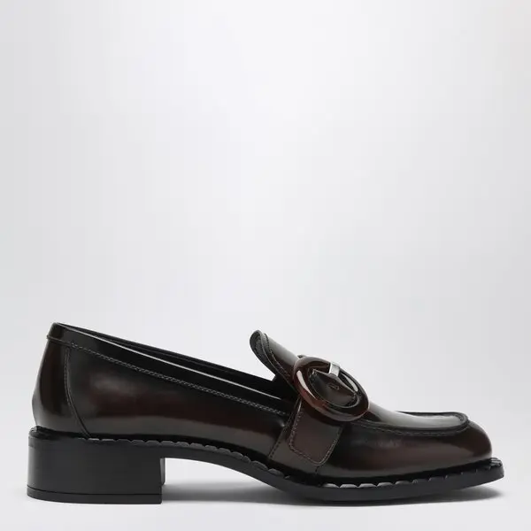 Prada Brushed Leather Moccasins In Burnt Color - Brown