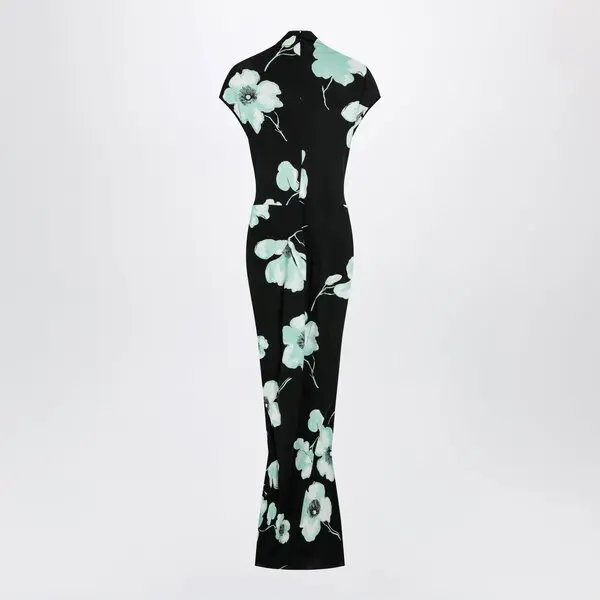 Alaïa Sakura Print Draped Jersey Maxi Dress - Black