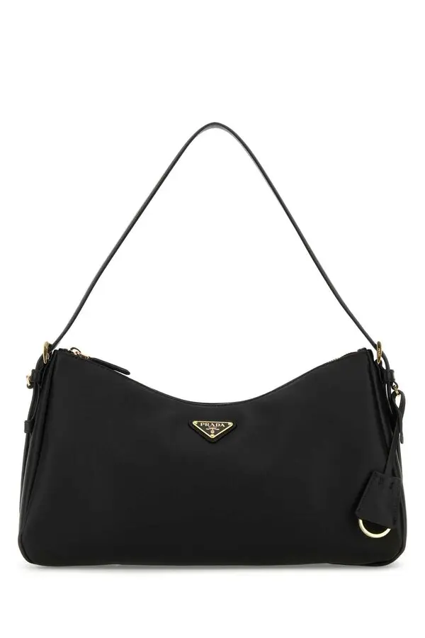Prada Leather Handbag With Golden Metal Finishing - Black