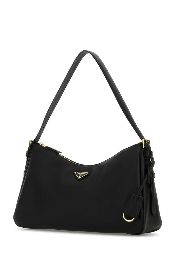 Prada Leather Handbag With Golden Metal Finishing - Black