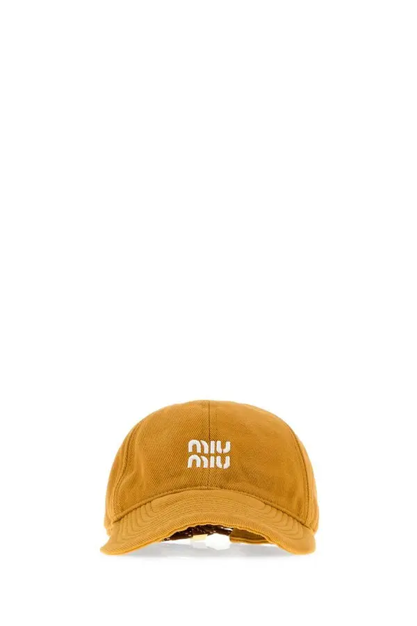 Miu Miu Cotton Baseball Cap With Calfskin Details - Yellow