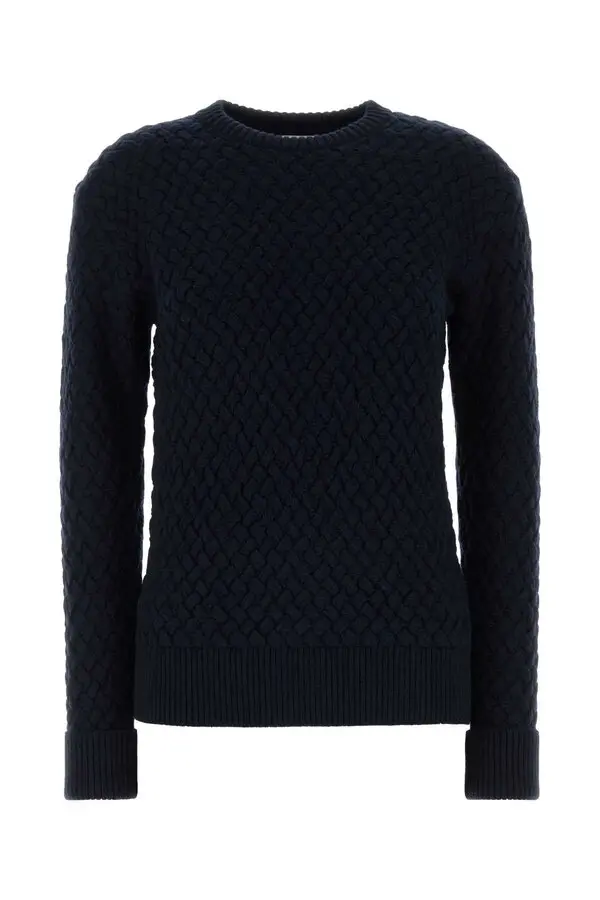Bottega Veneta Navy Wool Textured Sweater - Blue