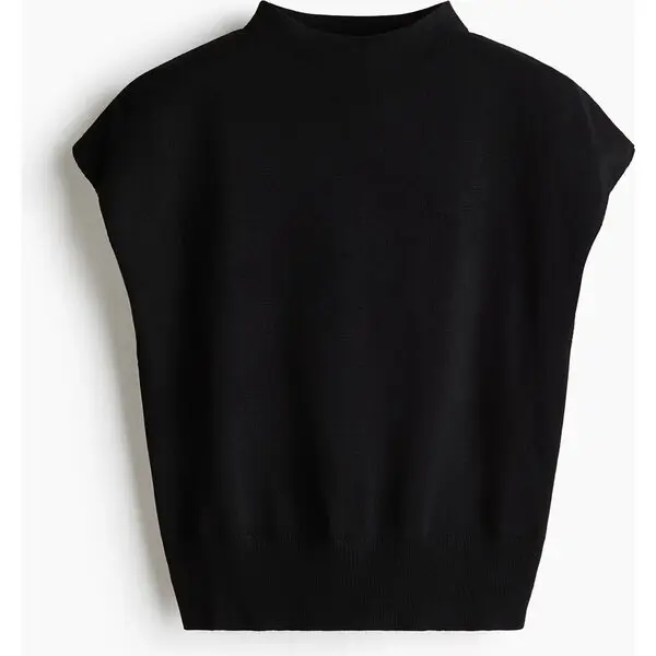 H&m Cap-sleeved Fine-knit Top - Black