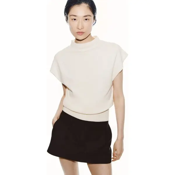 H&m Cap-sleeved Fine-knit Top - Cream
