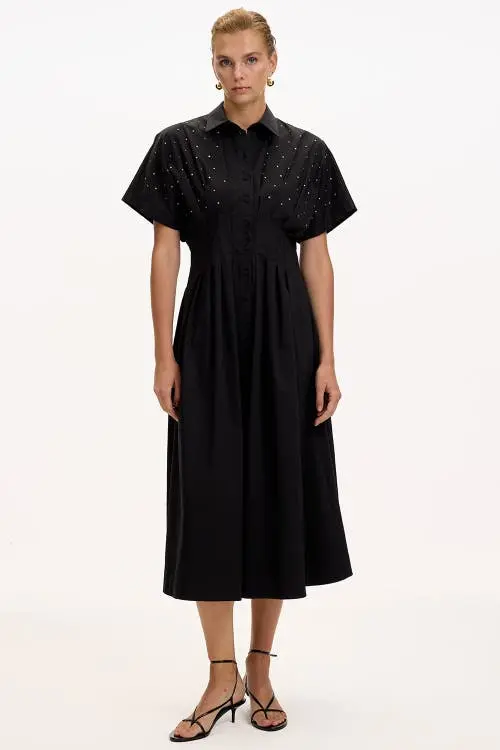 EXQUISE Jream Shirt Collar Midi Dress