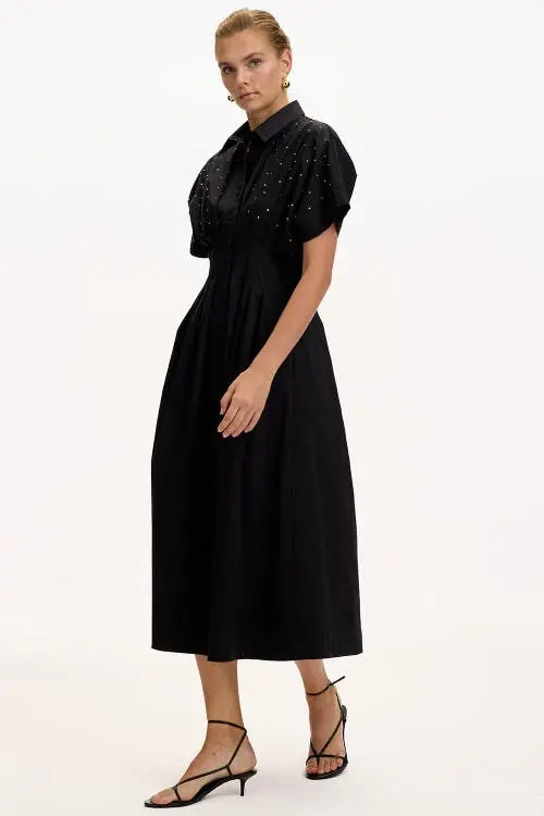 EXQUISE Jream Shirt Collar Midi Dress