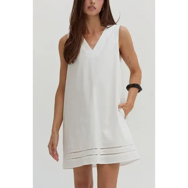 CRESCENT Lattice Trim Poplin Mini Dress - White
