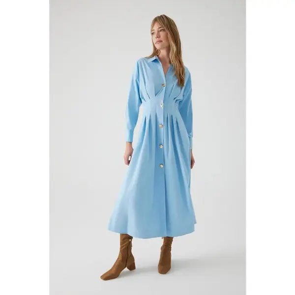 EXQUISE Alba Midi Shirt Dress - Light Blue