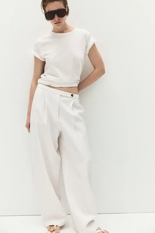 H&m Creased Barrel-leg Pants - Cream
