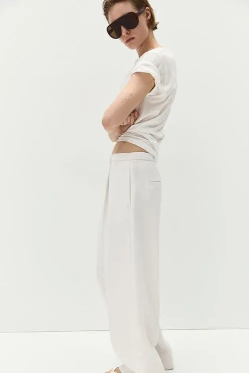 H&m Creased Barrel-leg Pants - Cream