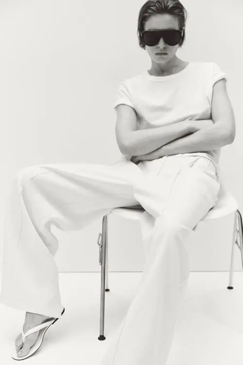 H&m Creased Barrel-leg Pants - Cream