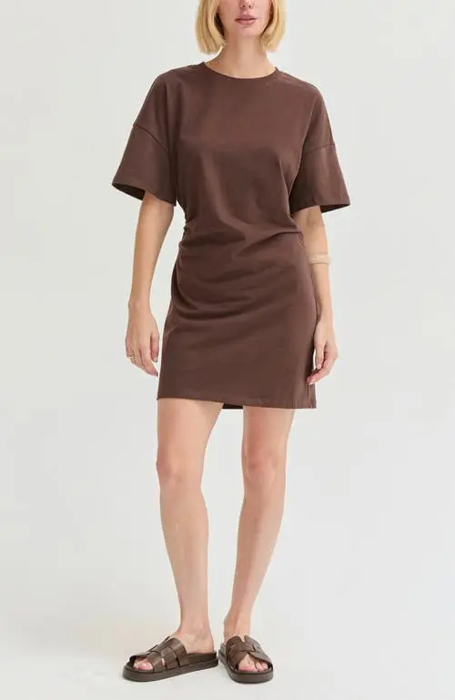 CRESCENT Elbow Sleeve Ruched T-shirt Mini Dress - Brown