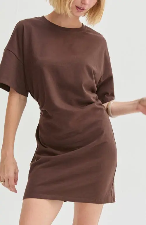 CRESCENT Elbow Sleeve Ruched T-shirt Mini Dress - Brown