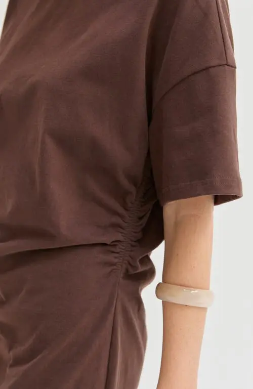 CRESCENT Elbow Sleeve Ruched T-shirt Mini Dress - Brown