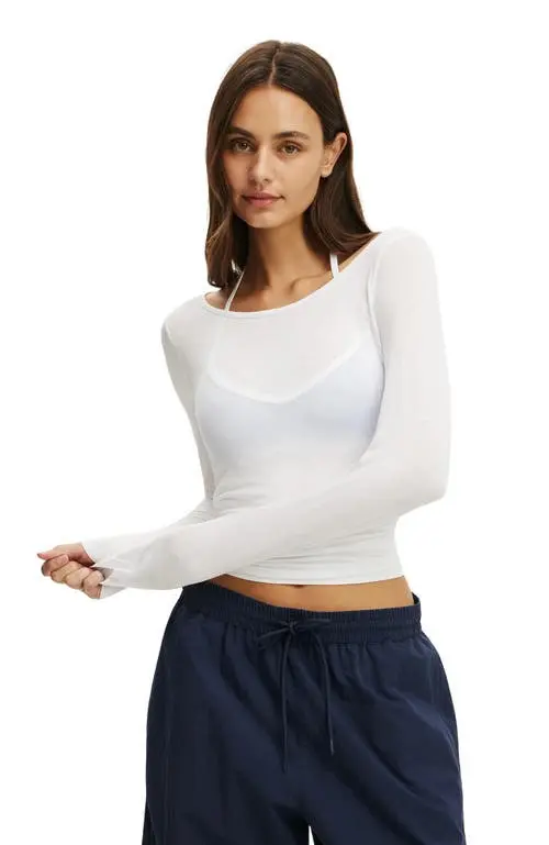 Cotton:on Active Sheer Boat Neck Longsleeve - White