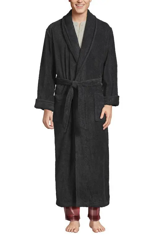 LANDS' END Full Length Turkish Terry Robe - Charcoal
