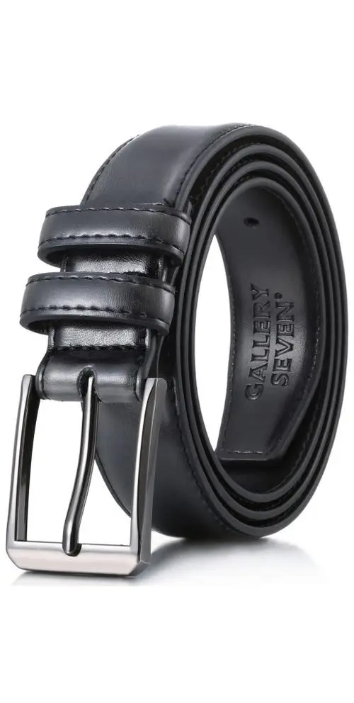 GALLERY SEVEN Genuine Leather Dress Belt With Polished Buckle - Black