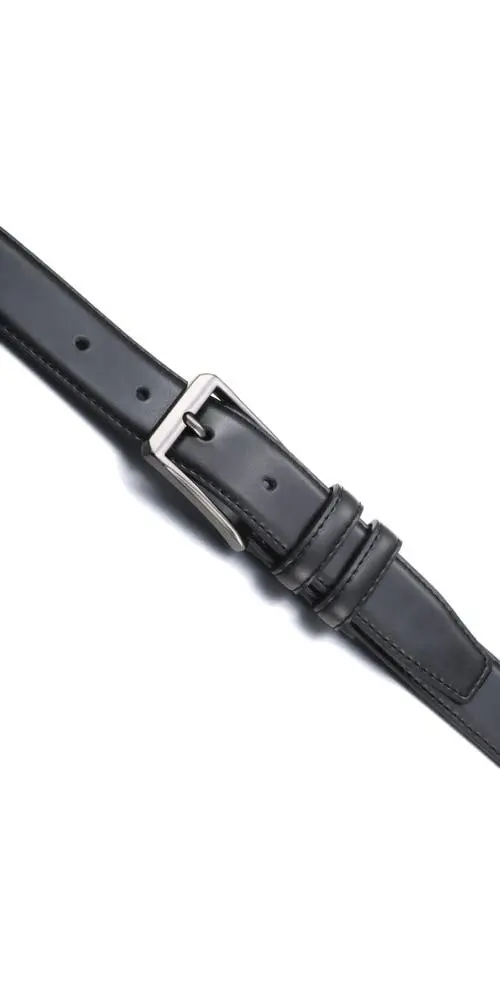 GALLERY SEVEN Genuine Leather Dress Belt With Polished Buckle - Black