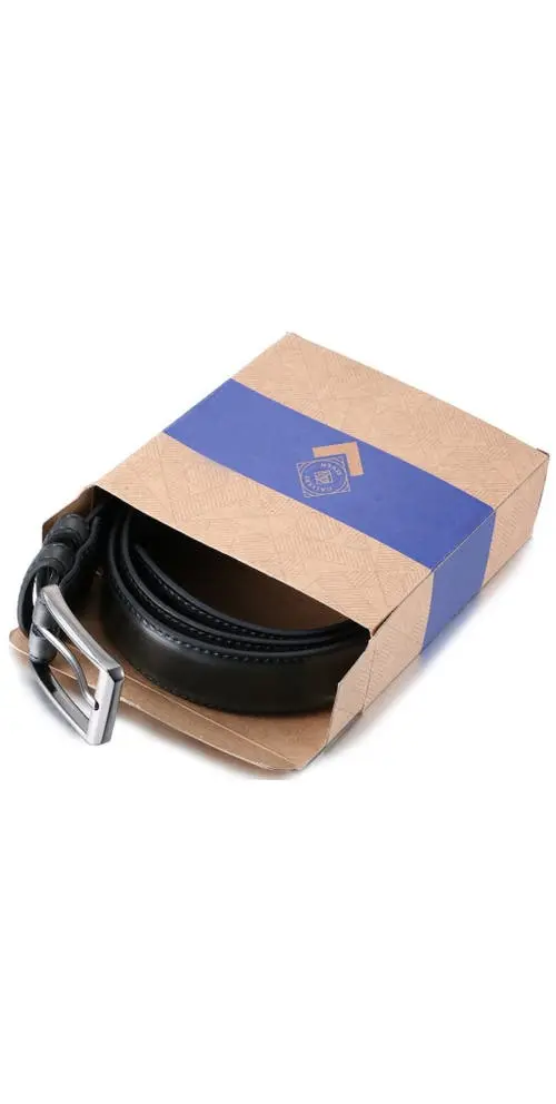 GALLERY SEVEN Genuine Leather Dress Belt With Polished Buckle - Black