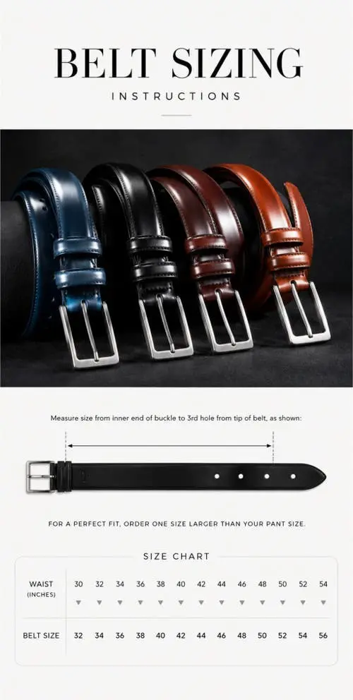 GALLERY SEVEN Genuine Leather Dress Belt With Polished Buckle - Black