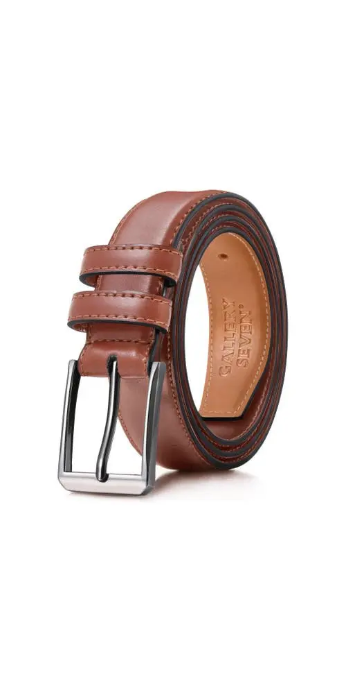 GALLERY SEVEN Genuine Leather Dress Belt With Polished Buckle - Ebon