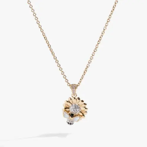 ALEX AND ANI Sunflower And Bee Pendant Necklace With Crystal And Mother-of-pearl Details - Gold