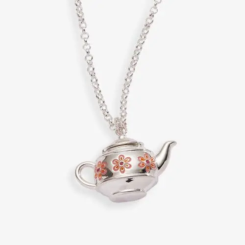 ALEX AND ANI Floral Teapot Locket Pendant Necklace