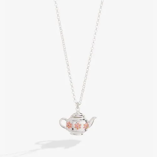 ALEX AND ANI Floral Teapot Locket Pendant Necklace
