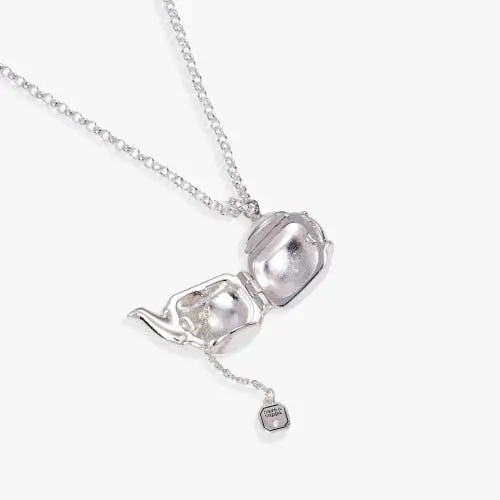 ALEX AND ANI Floral Teapot Locket Pendant Necklace